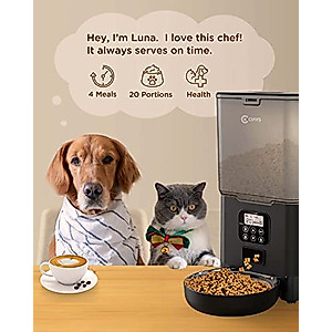 Ciays Automatic Cat Feeders, 5.6L Cat Food Dispenser Up to 20 Portions Control 4 Meals Per Day, Pet Dry Food Dispenser for Small Medium Cats Dogs, Dual Power Supply & Voice Recorder, Black, PAF-A06