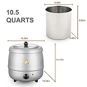 Valgus Commercial 10.5QT Soup Kettle, Electric Countertop Food Soup Warmer with Stainless Steel Hinged Lid and Detachable Pot for Home, Catering, Restaurants, Silver