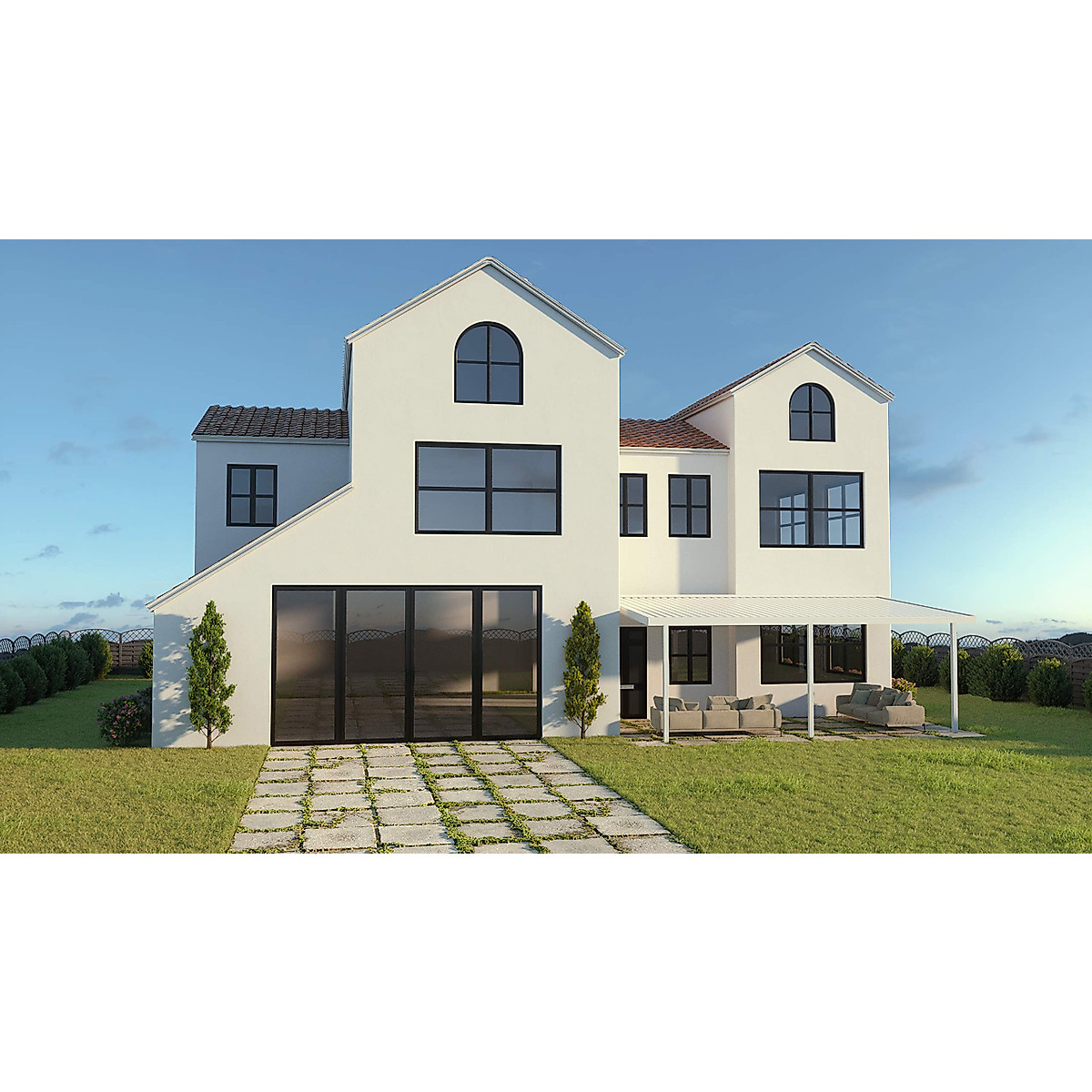 Four Seasons Outdoor Living Solutions Optima Series 20X12ft High-Grade Aluminum Attached Solid Outdoor Patio Cover Awning, 3 Posts, 20 Lb. Snow Load, White