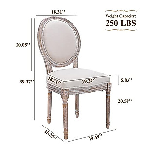 COLAMY French Country Dining Chairs Set of 2, Upholstered Farmhouse Dining Room Chairs with Round Back, Solid Wood Legs, Accent Side Chairs for Kitchen/Living Room/Bedroom- Classic Beige