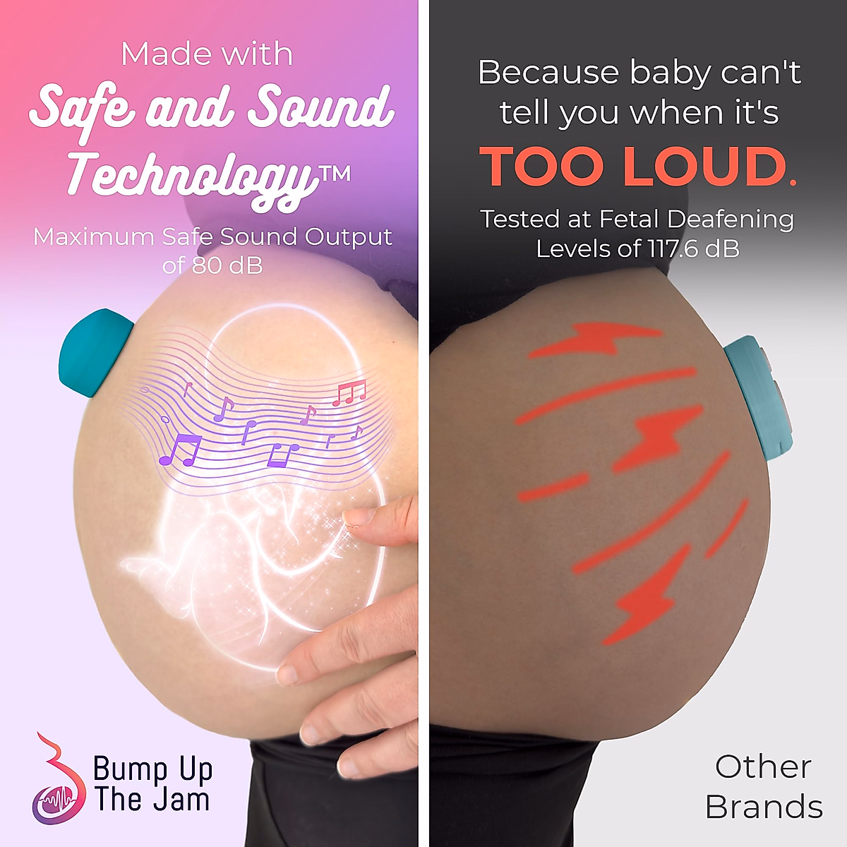 Bump Up The Jam - Baby Bump Headphones (Bluetooth), Safe & Sound Technology (Safe Volume Limit), Skin-Friendly Tape, Dual Speaker (Mom+Baby), Enhanced Bonding with Belly Headphones for Pregnant Women