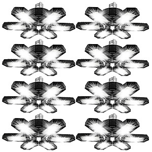 LED Garage Lights 120W LED Shop Light with 6 Ultra Bright Adjustable Panels Led Lights for Garage Light Deformable Ceiling Lights for Garage Attic Basement E26 E27 Base (8 Pack)