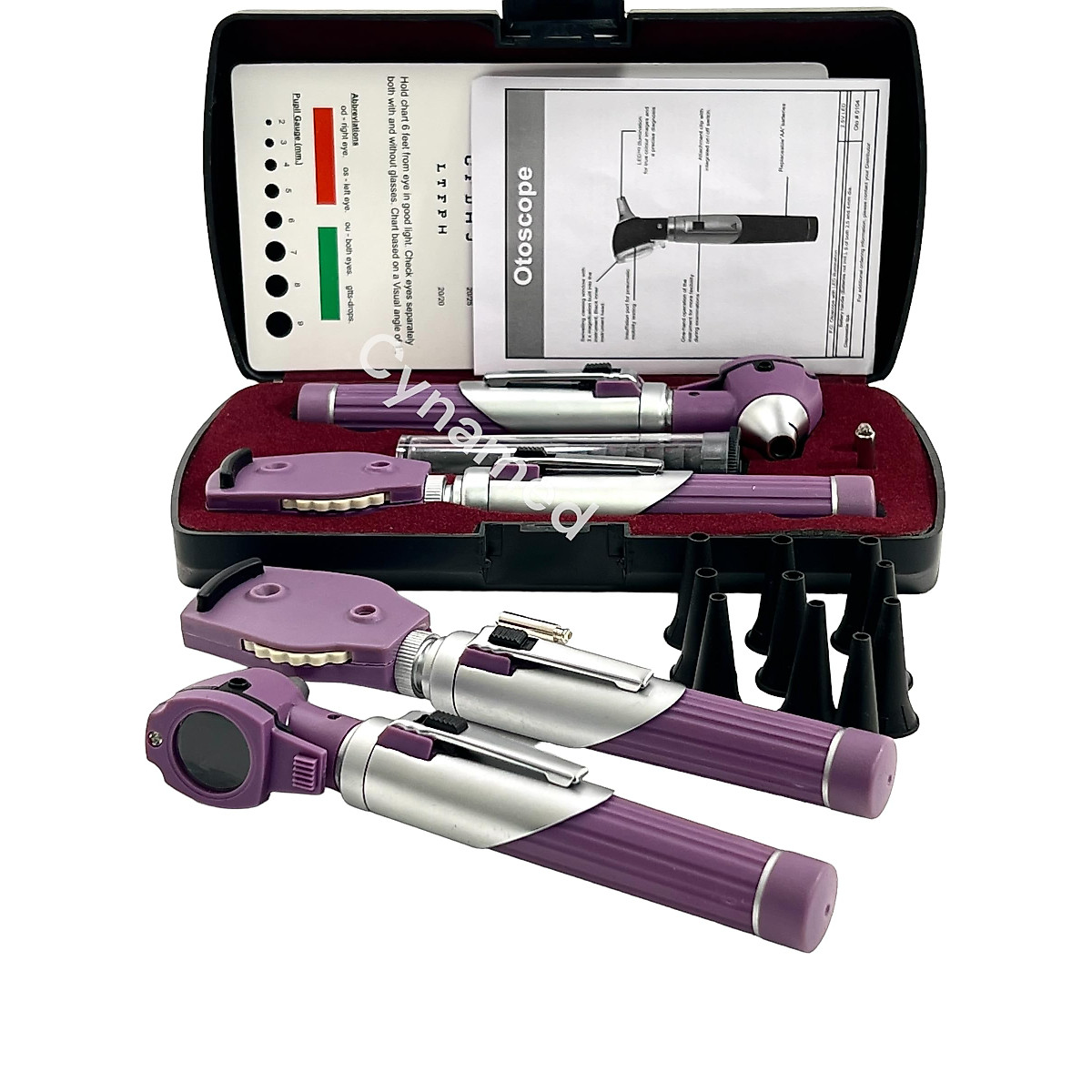 Premium Double Handle Otoscope Set -Otoscope/Great for School -Cynamed (PURPLE)