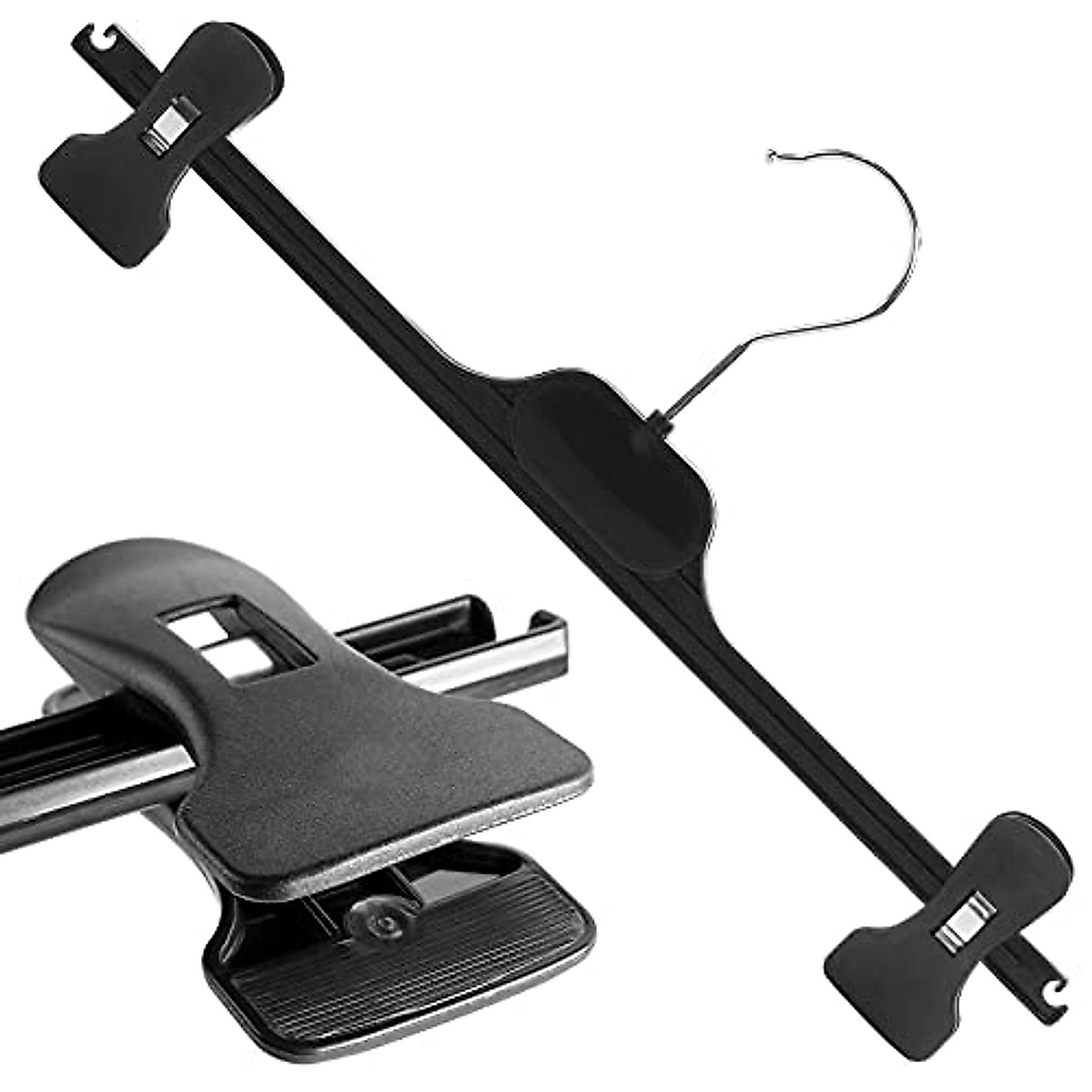 HANGERWORLD Skirt & Pant Hangers with Clips - Pack of 10, Black - 13.4inch Wide with Adjustable Clips and Swivel Hook