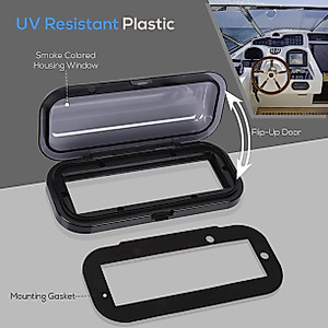Pyle Water Resistant Marine Stereo Cover - Smoke Colored Heavy Duty Boat Radio Protector Shield with Flip-up Door & Spring Loaded Release - Mounting Gasket Included - Pyle PLMRCB1