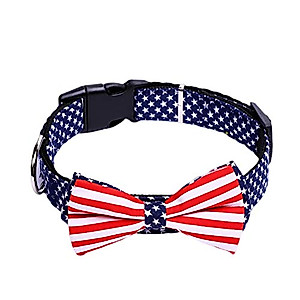 Pet Dog Collar, American Flag Dog Collar, Creative Bowknot Pet Ring, Comfortable Dog Cat Personalized Collars Bowtie for Large, Medium, Small Dogs - Size M (Size : Medium)