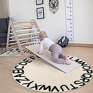 ABC Rug for Kids Room Circle Alphabet Nursery Rug for Baby Boy and Girl - Round Neutral Toddler Playroom Rug, Letter Learning Carpet(47", Black White)