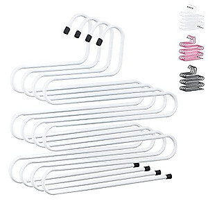 Kyraton Pants Hangers S-Shaped Non-Slip 4-Pack Trouser Hanger PP Hanger, Closet Space Saving, Hangers Closet Storage Organizer for Pants, Jeans, Scarves, Towels Hanging (White).
