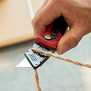 T TOVIA Folding Utility Knife Quick Change Box Cutter, 3-Position Retractable Blades, Blade Storage Design with Extra 3 Blades, Box Knife for Cartons, Cardboard and Boxes