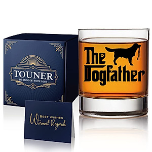 TOUNER Golden Retriever Themed Whiskey Glasses, The DogFather Whiskey Glass, Dog Lover Gifts For Him, Dog Dad Gifts For Men, Gifts from Dog Dad, Unique Gift For Dog Lovers