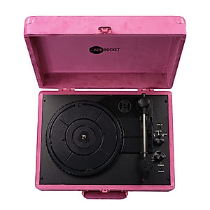 Arkrocket Curiosity Bluetooth Turntable Retro Suitcase 3-Speed Record Player with Built-in Speakers (Hot Pink Velvet)