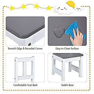 Costzon Kids Table and Chair Set, Wood Activity Table with Toy Storage Bench & 2 Chairs for Children Reading, Arts, Crafts, Snack Time, Homework, Playroom, Toddler Table and Chair Set (Grey)