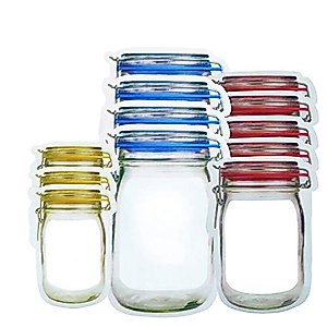 laffeya 12pcs Reusable Christmas Snack Candy Bag Mason Jar Bags, Food Storage Bags, Portable Plastic Mason Jar Bags, Zipper Sealed Bags Fresh Bags Leakproof Food Saver Bags