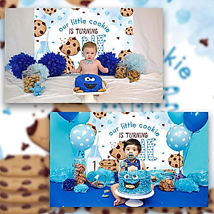 Rcoaror Our Little Cookie is Turning One Backdrop Cookies and Milk 1st Birthday Party Background Blue White Little One Boys Decorations First Birthday Banner Props 71X47inch