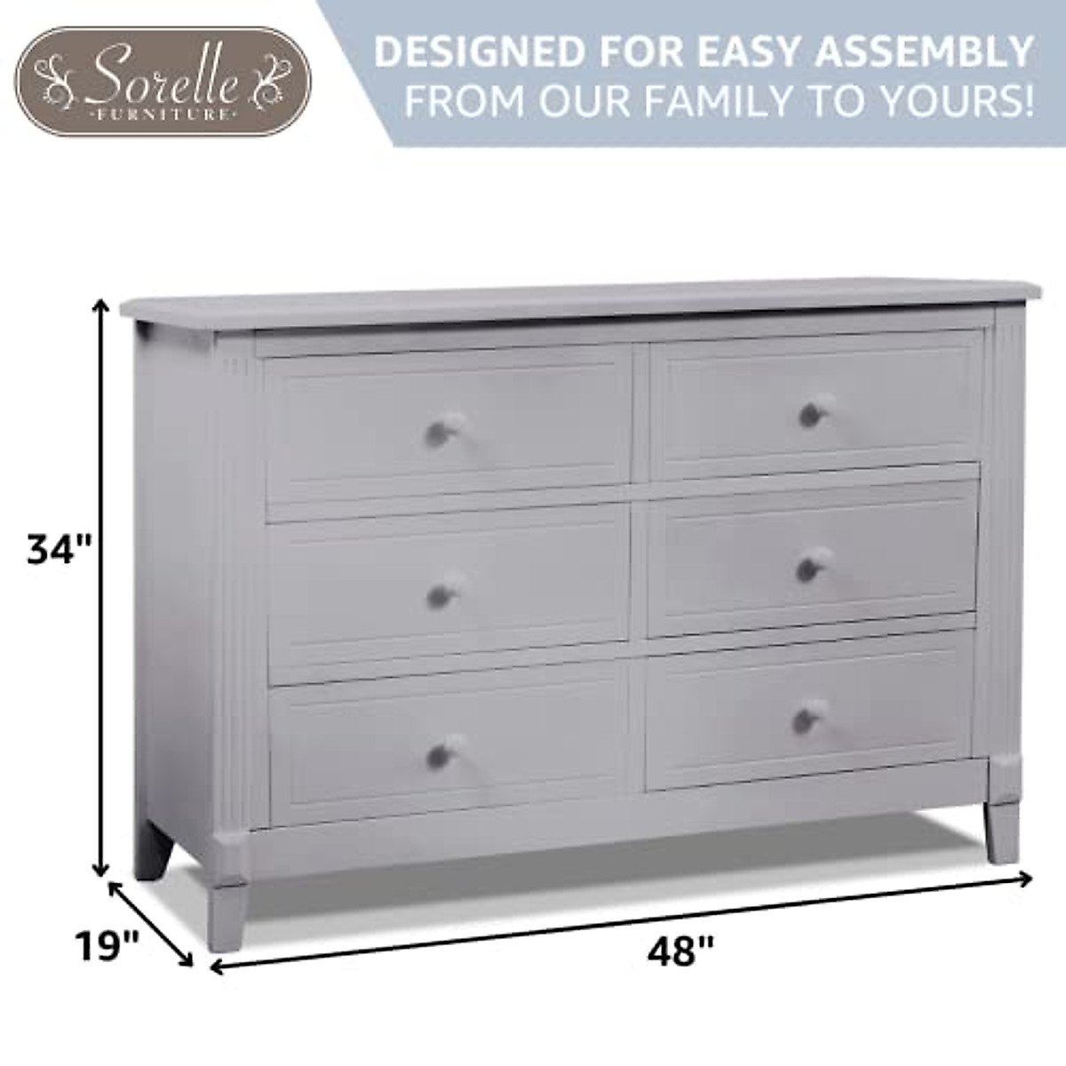 Sorelle Furniture Berkley Baby Dresser – Dresser for Nursery, Kids Bedroom Furniture, Dresser Drawers, Nightstand for Child’s Room with Drawers, Nursery Furniture for Infant-Gray