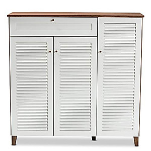 Baxton Studio Coolidge Modern and Contemporary Walnut Finished 11-Shelf Wood Shoe Storage Cabinet with Drawer