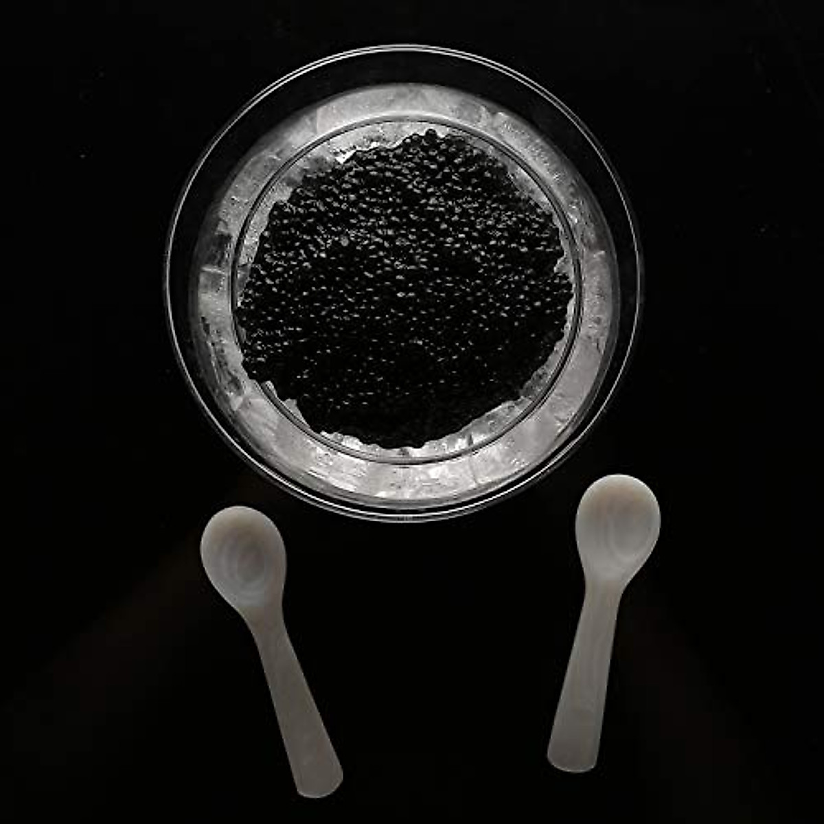 DUEBEL Glass Caviar Chiller Server Set Plus 2 pcs. x Mother of Pearl Caviar Spoon 3.15" – Universal Martini, Wine, Liquor Cocktail Chiller