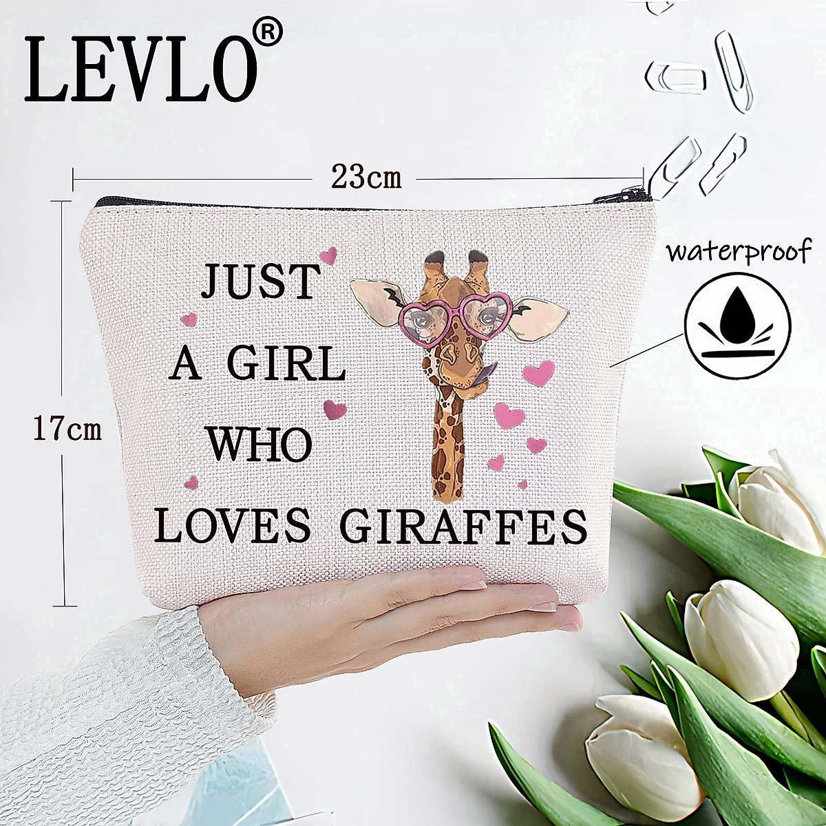 LEVLO Funny Giraffe Cosmetic Bag Animal Lover Gift Just A Girl Who Loves Giraffes Makeup Zipper Pouch Bag Giraffe Lover Gift (Who Loves Giraffes)