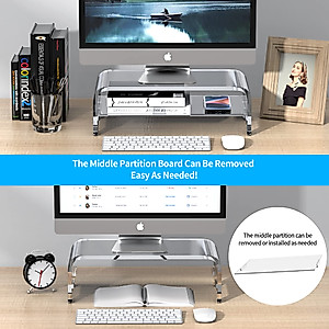 Beimu Acrylic Monitor Stand Riser 16Lx8.5Wx5H Inch 2-Tiers Acrylic Laptop Stand Riser for Desk with Anti Slip Mat Clear Monitor Stand with Storage for iMac MacBook and Any Size Computer Monitor