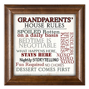 Cottage Garden Grandparents' House Rules 12 x 12 Woodgrain Framed Wall Art Plaque