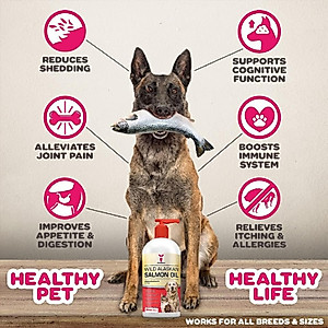 Pure Wild Alaskan Salmon Oil for Dogs, Cats, Ferrets - 32 oz Liquid Omega 3 Fish Oil, Pump on Food - Unscented All Natural Supplement for Skin and Coat, Joints, Heart, Brain, Allergy, Weight, Immune
