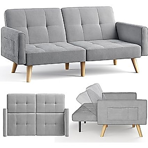 Gizoon 70.9" Sleeper Sofa Chair Bed, Futon Couch, Mid Century Modern Loveseat, Sectional Couches for Living Room, Bedroom, Apart, Office, 3-Level Adjustable Backrest, Light Gray