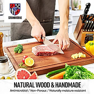 GOEHNER's Extra Large Sapele Wood Cutting Board - Edge Grain Butcher Block Ebony Meat Cutting Board with Juice Groove for Kitchen (20 x 14 x 1.5 inches | Extra Solid)