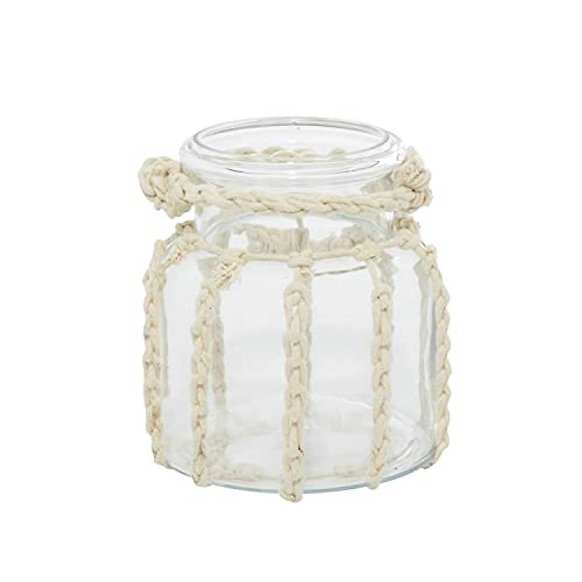 Deco 79 Glass Candle Lantern with Rope Handle, 6" x 6" x 6", Clear