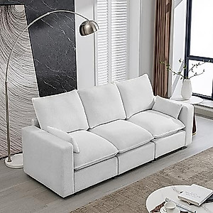 Modern Sofa with Removable Back and Seat Cushions ,Upholstered Comfy Sofa Couch with 2 Pillows,Small 3 Seater Loveseat Sofa for Living Room,Small Space,Bedroom,Apartment,Studio(White)