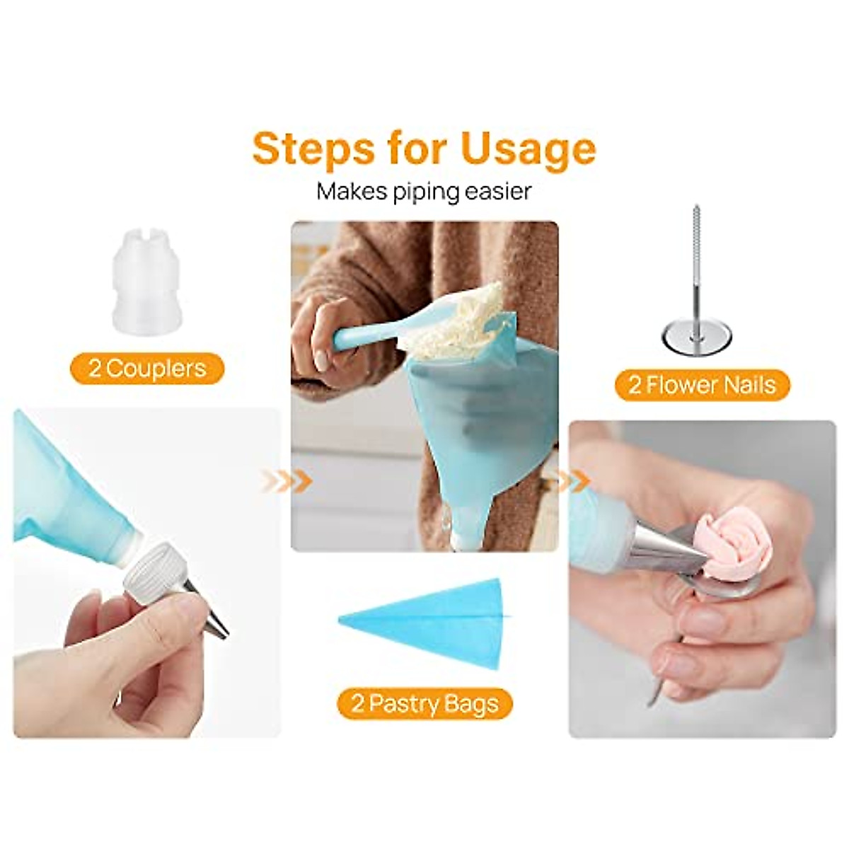 Kootek 42pcs Piping Bags and Tips Set, Cake Decorating Supplies Kits for Baking with 36 Numbered Frosting Icing Tips, 2 Reusable Pastry Bags, Easy Carry Storage Box and Other Baking Tools