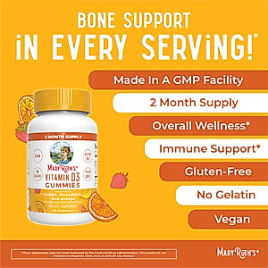 MaryRuth Organics Vitamin D3 Gummies, 2 Month Supply, Adults & Kids Gummies, Immune Support Supplement, Vitamin D3 1000IU for Bone Health & Muscle Function, Vegan, Non-GMO, Gluten Free, 60 Count