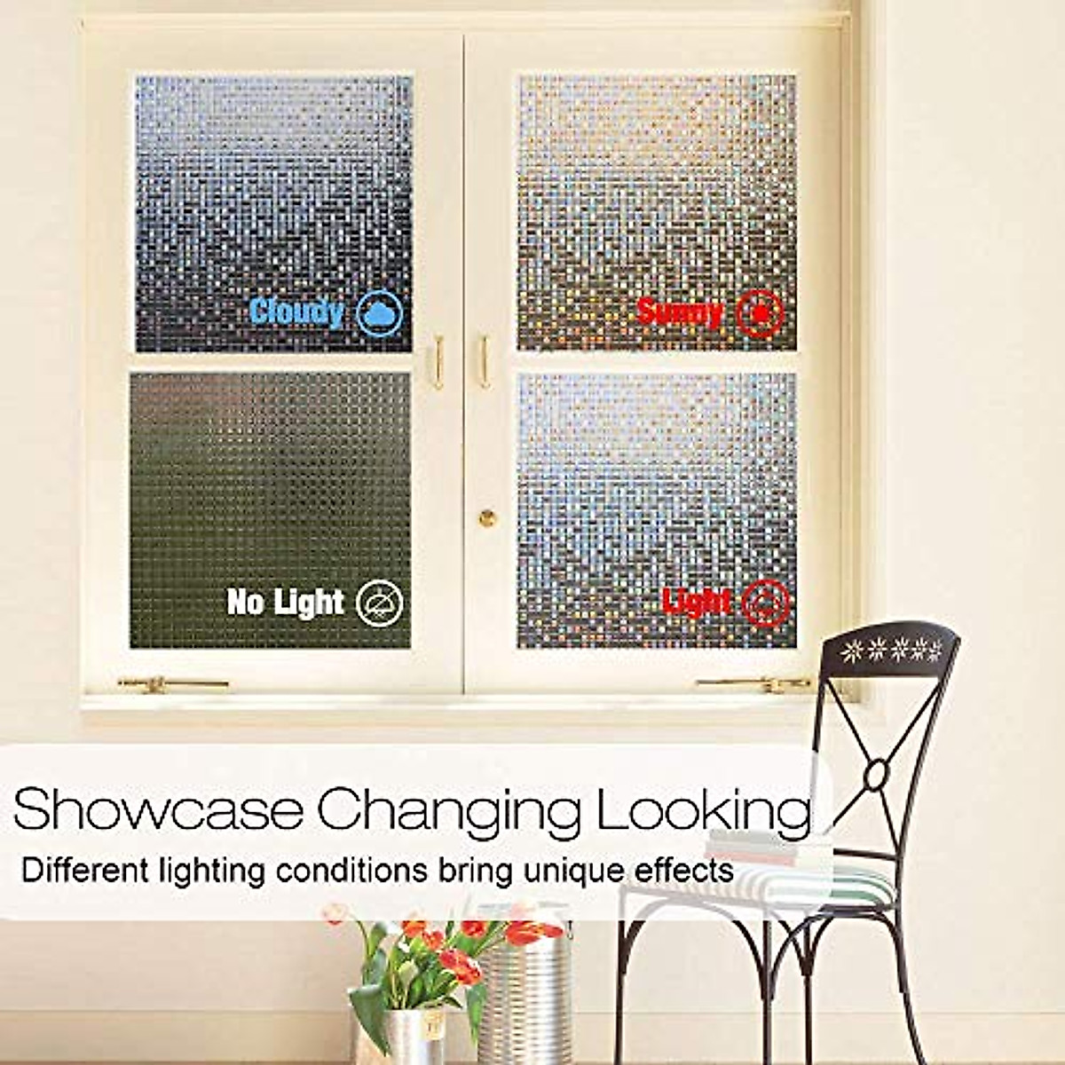 rabbitgoo Window Privacy Film Stained Glass Window Film Mosaic Static Cling Decorative Window Vinyl, Removable Rainbow Window Tint, Non-Adhesive UV Blocking for Home Office, Brown, 35.4 x 78.7 inches