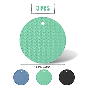 3pcs Silicone Jar Opener Gripper Pad, 18cm/7 Inch Jar Gripper Pad Multi-Purpose Round Honeycomb Jar Opener Kitchen Heat Resistant Mat for Weak Hands Seniors Kids (Green, Blue, Black)