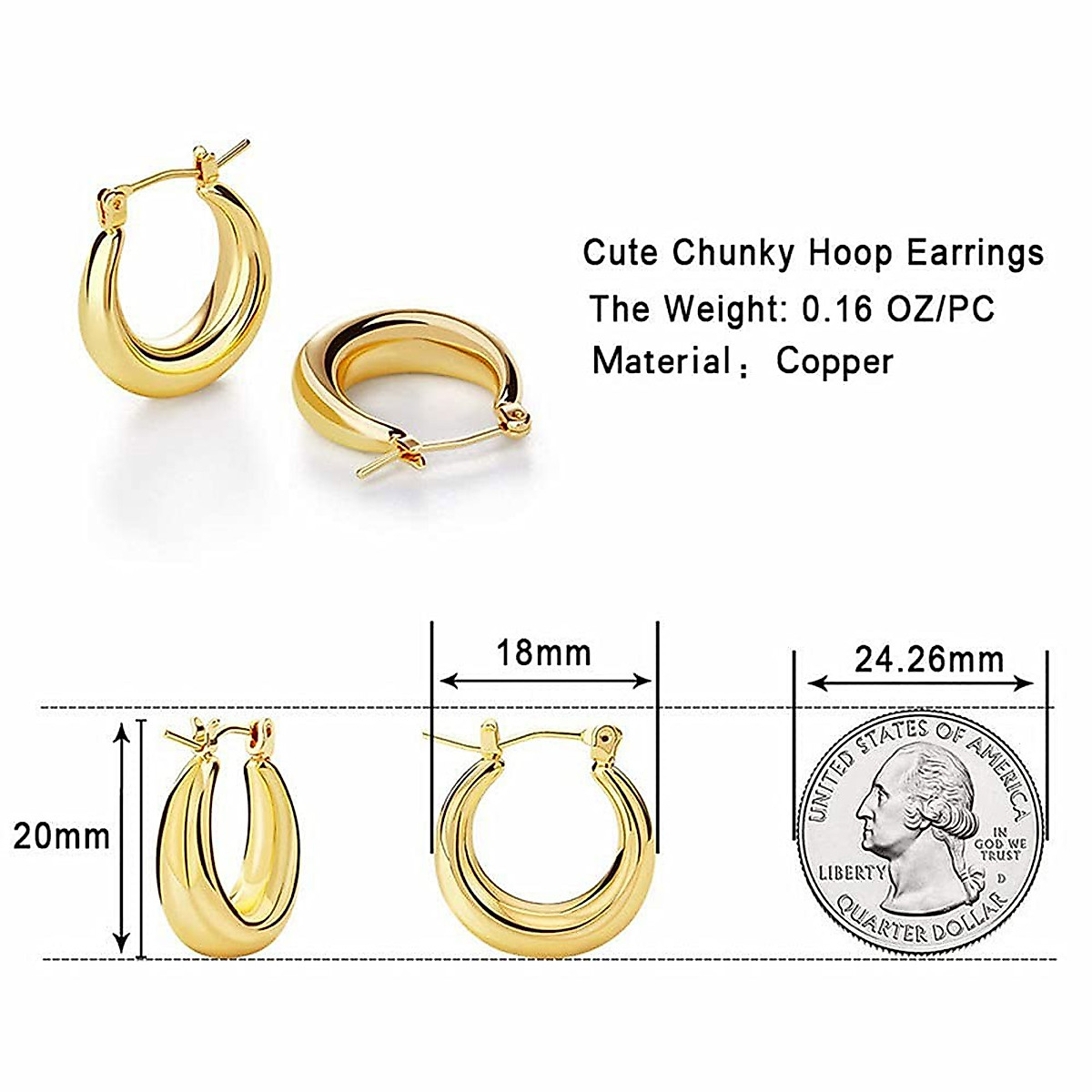 Chunky Gold Hoop Earrings 14K Gold Plated 925 Sterling Silver Post Thick Tube Hoops for Women And Girls(5-50Yellow)