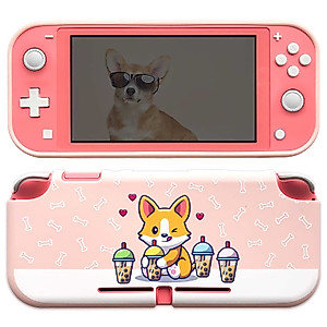 BelugaDesign Corgi Boba Case | Cute Kawaii Dog Bubble Tea Pastel Pet Cover | Snap Shell Compatible with Nintendo Switch (Switch Lite, Pink)