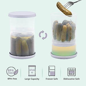 ForTidy Pickle Container with Strainer Flip and Label - 47 oz Airtight Olive Jar, BPA-Free, Dishwasher Safe, Goodbye Juice Finger, Kitchen Organization Must-Have Versatile Food Saver (Grayish White)