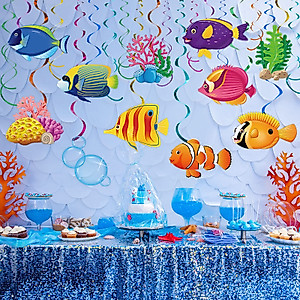 30 Pcs Tropical Fish Hanging Swirls Under The Sea Party Decorations Ceiling Decor Ocean Themed Party Mermaid Creatures Beach Party Supplies Under The Sea Decor(Fish Style)