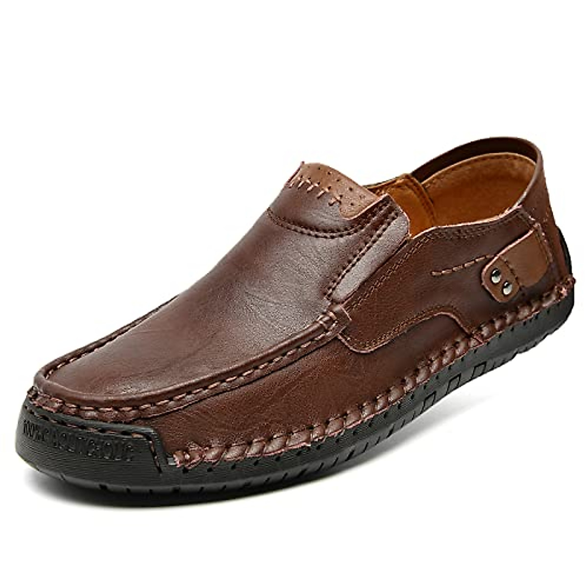 ENLEN&BENNA Men's Loafers Slip-On Casual Leather Dress Shoes Lightweight Comfortable Driving Walking Shoes Dark Brown Size 10.5