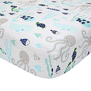 Lambs & Ivy Oceania 6-Piece Baby Crib Bedding Set - Blue Ocean, Nautical, Aquatic, Whale, Octopus Theme