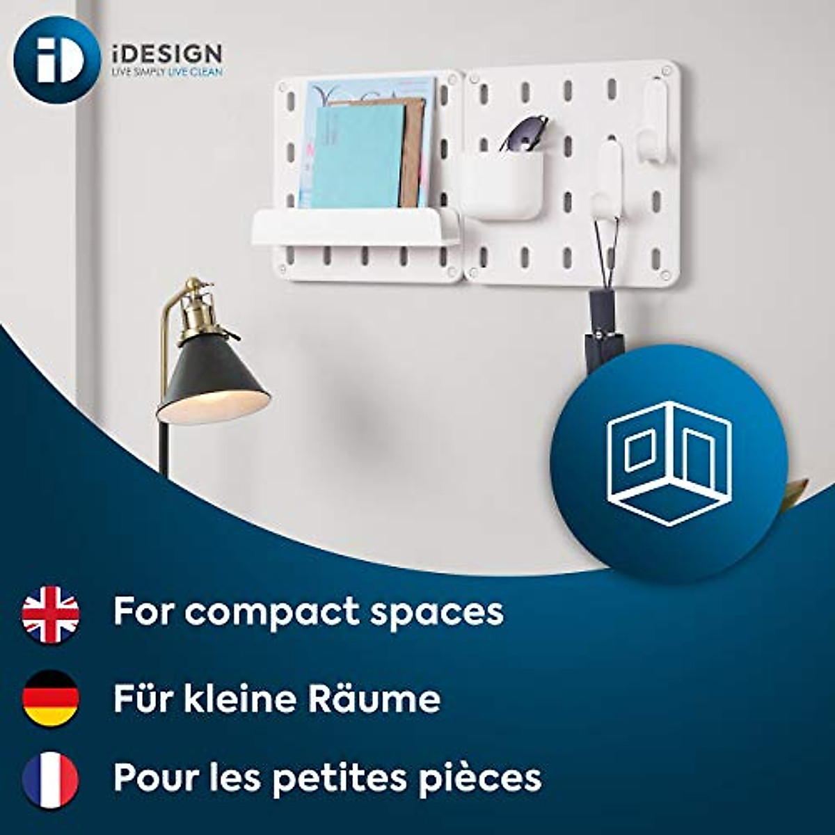 iDesign Cade BPA-Free Plastic Modular Hanging Pegboard Organizer Grid, 26" x 13" x 0.5", Matte White