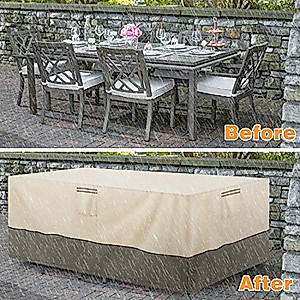 SEKKVY Shield Patio Table Cover, Outdoor Patio Furniture Cover-Durable Heavy Duty 600D Oxford Furniture Covers Waterproof Dining Table and Chairs Set Cover (Rectangular, 88"x 57"x 23")