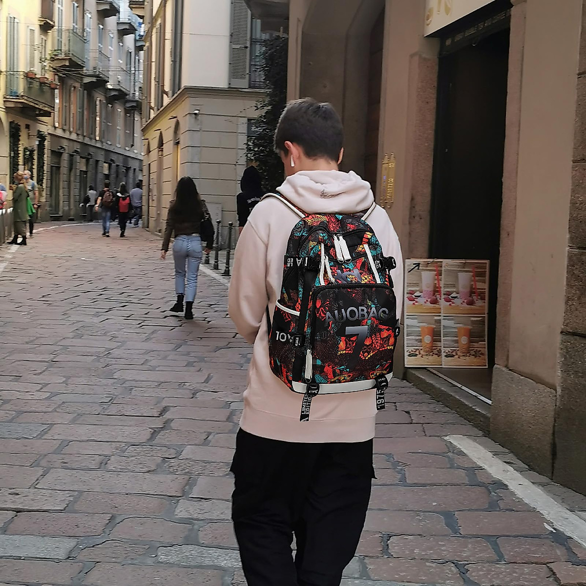 AUOBAG Canvas Backpack for men School bag for boys Bookbag for teenage with USB Charging Port Fits 15.6 Inch Notebook (Black)