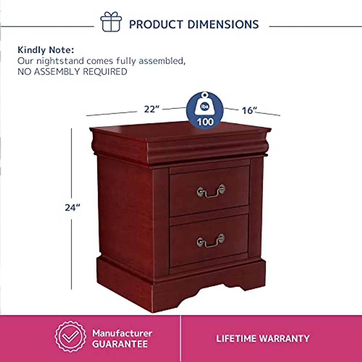 Acme Louis Philippe III Nightstand, Cherry Finish