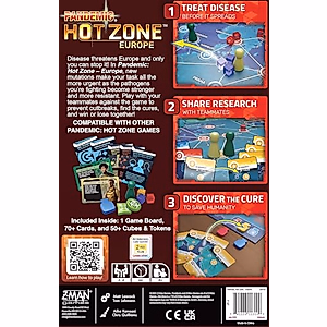 Pandemic Hot Zone: Europe Board Game - Cooperative Disease-Fighting Adventure, Strategy Game for Kids and Adults, Ages 8+, 2-4 Players, 30 Minute Playtime, Made by Z-Man Games