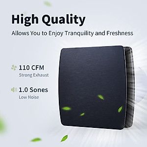 Zeyzer Black Bathroom Fan 110 CFM 1.0 Sone 5.9" Duct Square Ceiling or Wall Mount Ventilation Exhaust Fan for Bathroom/Corridor/Office/Laundry Room/Shop