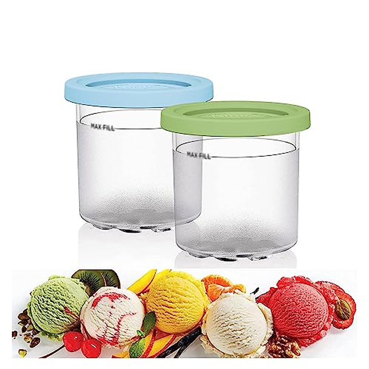 DISXENT 2/4/6PCS Creami Pints and Lids, for Ninja Pints with Lids,16 OZ Creami Pints Airtight,Reusable Compatible with NC299AMZ,NC300s Series Ice Cream Makers,Blue+Green-2PCS