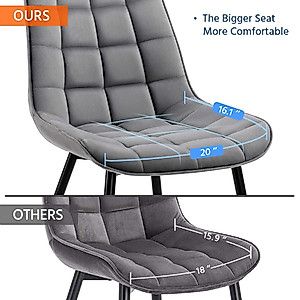 Yaheetech Set of 4 Dining Chairs Velvet Reception Chairs Tufted Accent Chairs with Soft Padded and Metal Legs for Kitchen/Living Room/Lounge/Reception, Gray