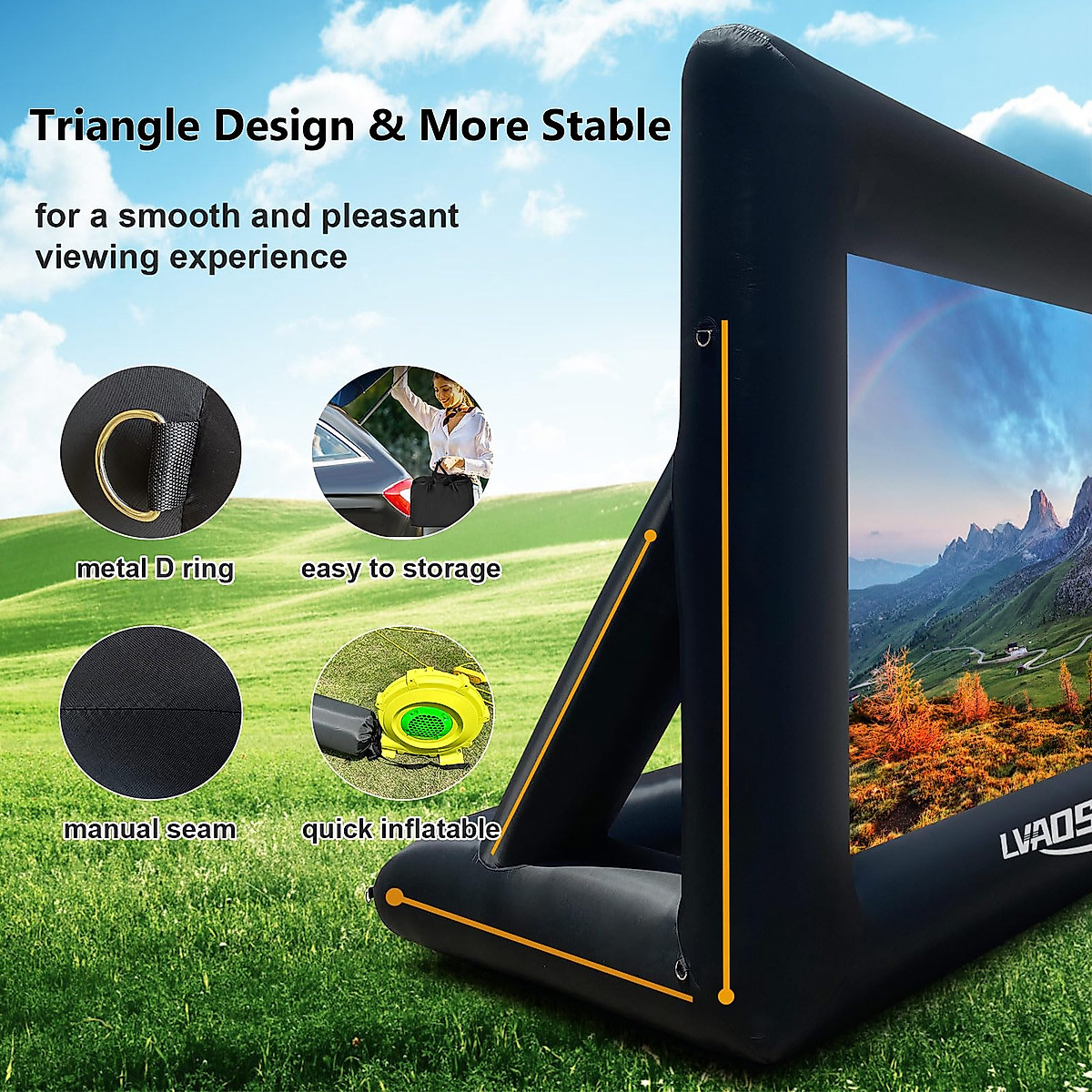 Inflatable Projector Screen, 24FT Blow Up Movie Screen Outdoor Projector, Easy Set Up One-Piece Design Front & Rear Projection with Air Blower for Outside Backyard Family Movie Night Pool Party