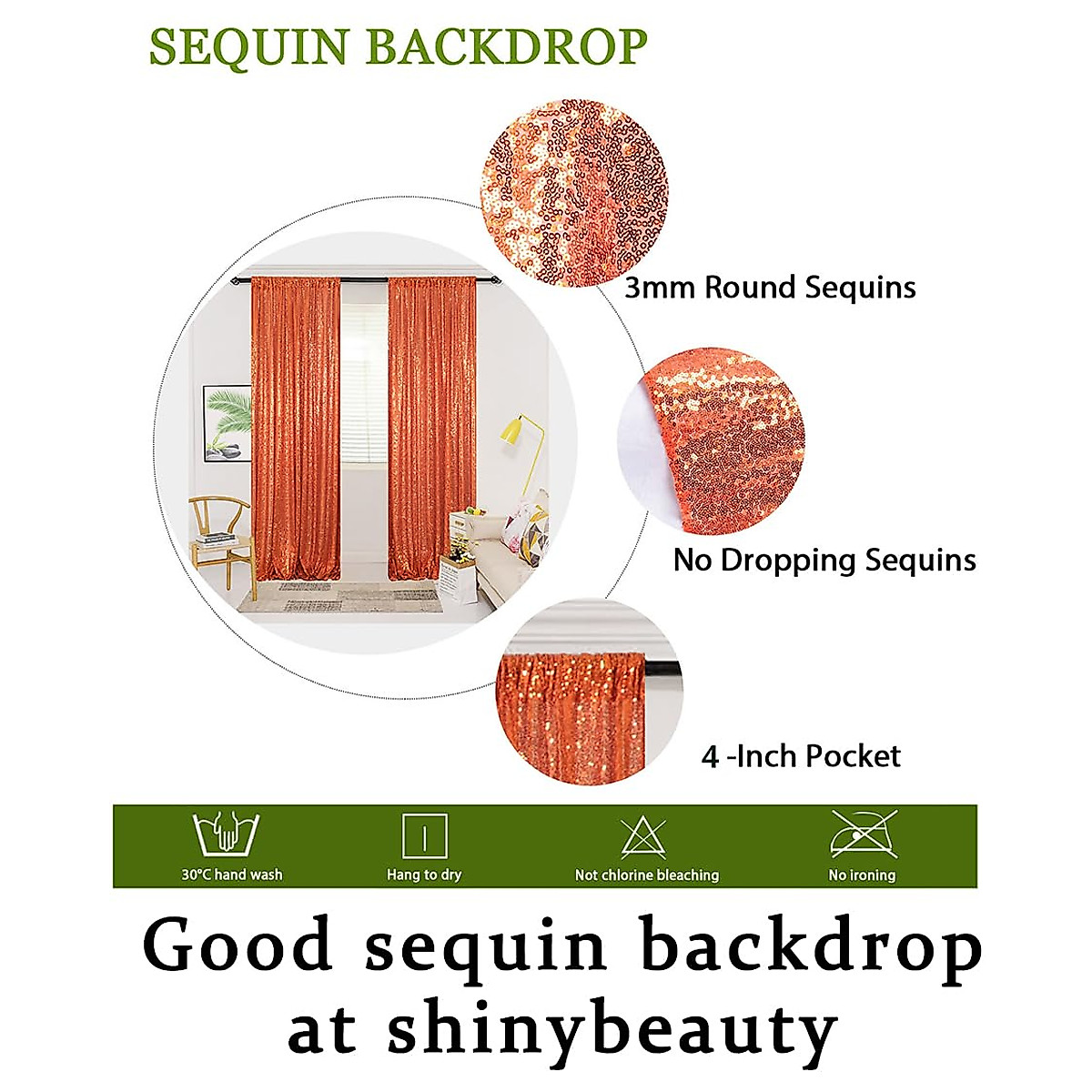 ShinyBeauty Sequin Curtains 2 Panels 4x10ft Orange Sequin Backdrop Curtains Sparkly Curtain Selfie Wall for Parties Wedding Decoration