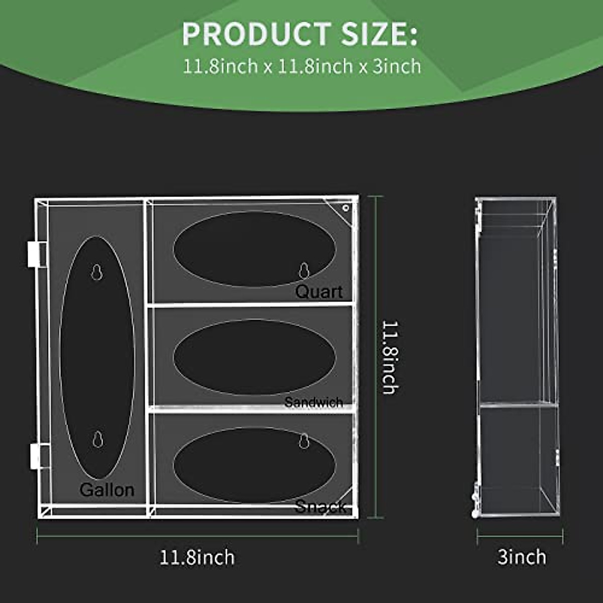 Acrylic Ziplock Food Bag Storage Organizer Acrylic Baggie Organizer, Acrylic Kitchen Drawer Baggie Box For Gallon Quart Sandwich Snack, Compatible With Variety Size Ziplock Bags Dispenser (Clear)